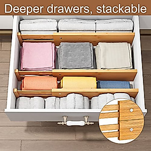 FILWH Bamboo Drawer Dividers Perfect Expandable Wooden Drawer Dividers for Kitchen Spring Loaded Adjustable Drawer Separators (2.4" High, 16.5"-22") for Bathroom Bedroom Dresser Office(4L Pack)