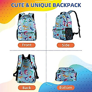 Shark Cartoon Backpack for Girls Boys, Elementary Middle High School Bookbags for Teen Kids, Large Travel Laptop Back Packs for College Students Women Men, Durable Lightweight School Bags