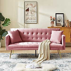 Anwick 72" Modern Velvet Sofa Bed Futon,Convertible Folding Sleeper Bed Couches with 3 Adjustable Backrests,Tufted Recliner Loveseat with Golden Chrome Legs for Small Living Room Office (Pink)