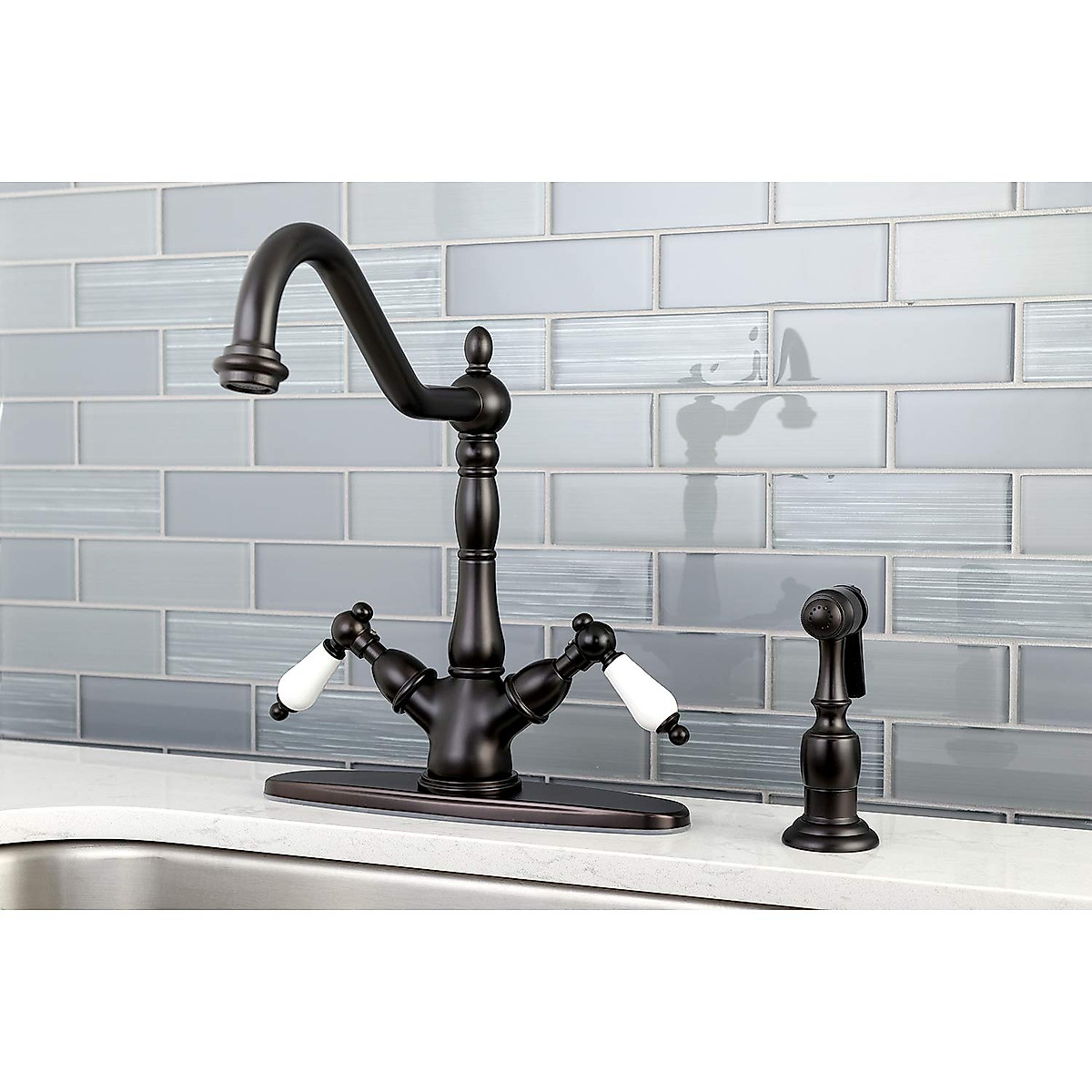 Kingston Brass KS1235PLBS Heritage Kitchen Faucet, 8-9/16", Oil Rubbed Bronze