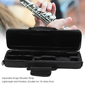 Flute Carry Case with Adjustable Strap and Handle - Padded Instrument Case for 16-Hole Flute - Exterior Pocket (Black)