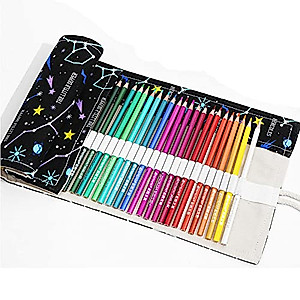 Handmade 12/24/36/48/72/108 Slots Canvas Pencil Wrap Roll up Pen Holder Case for for Student Artist Drawing Coloring Organizer Stationery (36 Slots, Starsky)