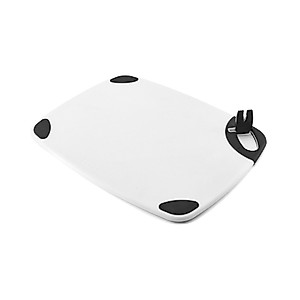 Sabatier Plastic Cutting Board with Edgekeeper Built-In Pop-Up Sharpener, Non-Slip Poly Chopping Board, Dishwasher-Safe, 11-Inch-by-14-Inch, White and Black