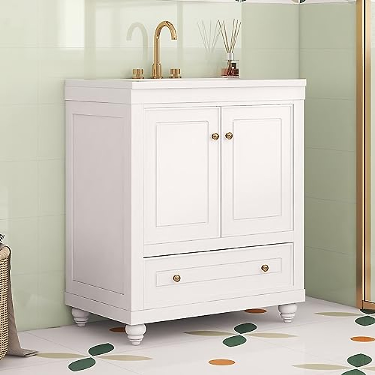 Bellemave 30" Bathroom Vanity with Ceramic Basin Sink, Combo Cabinet Under-Mount Sink, Bathroom Storage Cabinet with 2 Doors and 1 Long Drawer for Bathroom No Mirror (White)