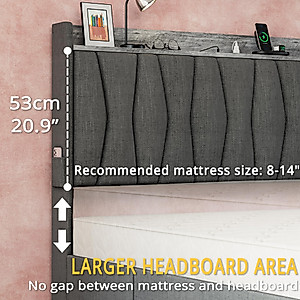 ANCTOR Queen Size Bed Frame with Storage Headboard and Charging Station, Upholstered Platform Bed with 3 Drawers, No Box Spring Needed, Easy Assembly, Grey
