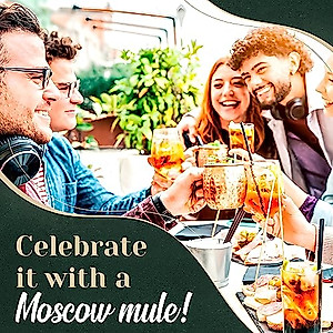 Kitchen Science Moscow Mule Copper Mugs Set of 8 (16oz) | Food Grade 100% Pure Copper Cups | Handcrafted w/Lacquered Hammered Finish, Smooth Rounded Lip, Ergonomic Handle (No Rivet) w/Solid Grip