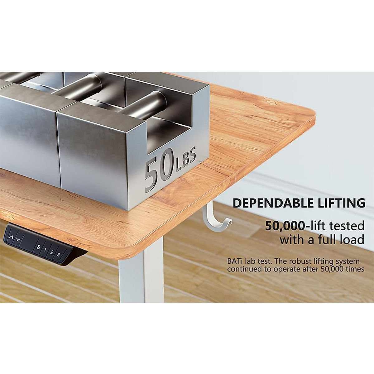 Cubiker Electric Standing Desk, 63 x 24 Inches Height Adjustable with Keyboard Tray, Ergonomic Workstation for Home Office, White Frame/Light Rustic Brown Top