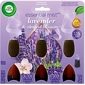 Air Wick Essential Mist Refill, 3 ct, Lavender and Almond Blossom, Essential Oils Diffuser, Air Freshener