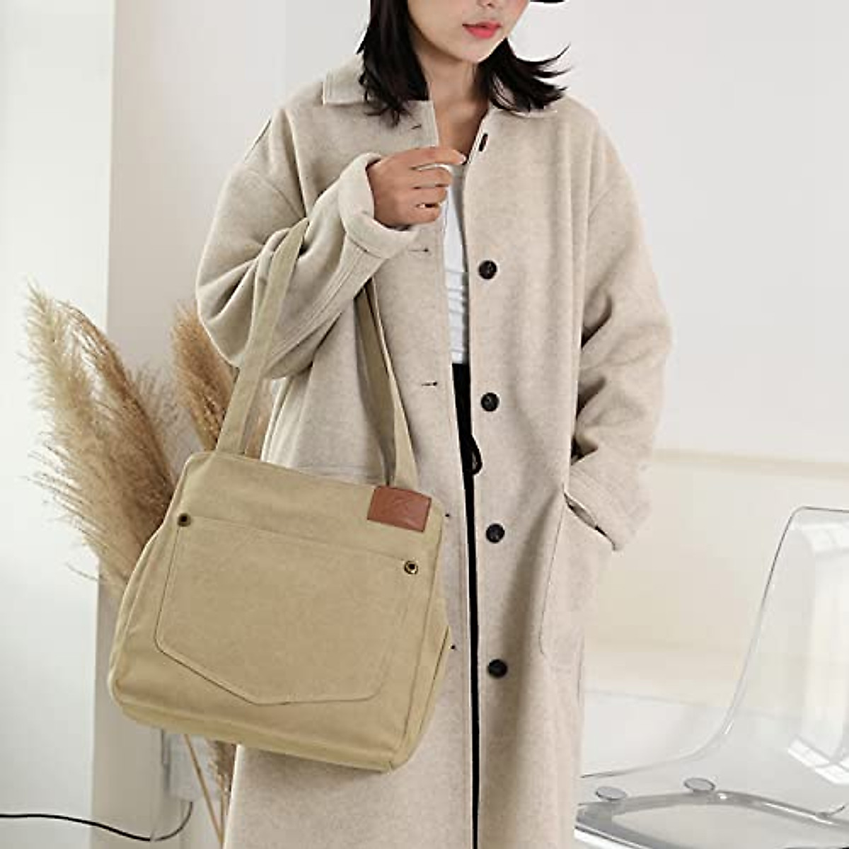 Sunshinejing Women's Canvas Tote Purse Handbag Top Handle Shoulder Work Bags (Brown)