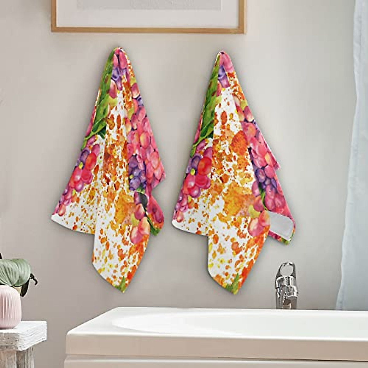 Set of 2 Premium Polyester Cotton Hand Towels Vintage Wine Grape, Highly Absorbent,28.3 x 14.4in(227vb1a)