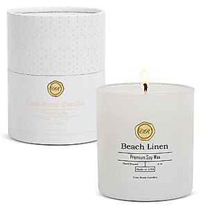 Natural Scented Hand-Poured Soy Candle | Aromatherapy Scents for Home | Elegant Gift for Men & Women | Non-Toxic Highly Fragranced | 8oz Jar Candle | Beach Linen
