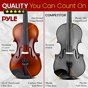 Pyle 1/4 Size Beginner Violin Starter Kit, Violin Starter Package with Travel Case & Bow, Extra Strings, Digital Tuner, Shoulder Rest & Cleaning Cloth for Students, Kids, Adults