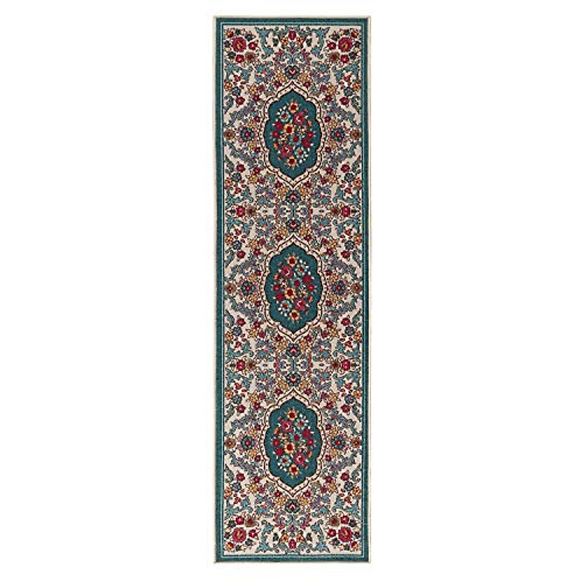 Antep Rugs Alfombras Non-Skid (Non-Slip) 2x7 Rubber Backing Modern Floral Low Profile Pile Indoor Area Runner Rugs (Blue, 2' x 7')