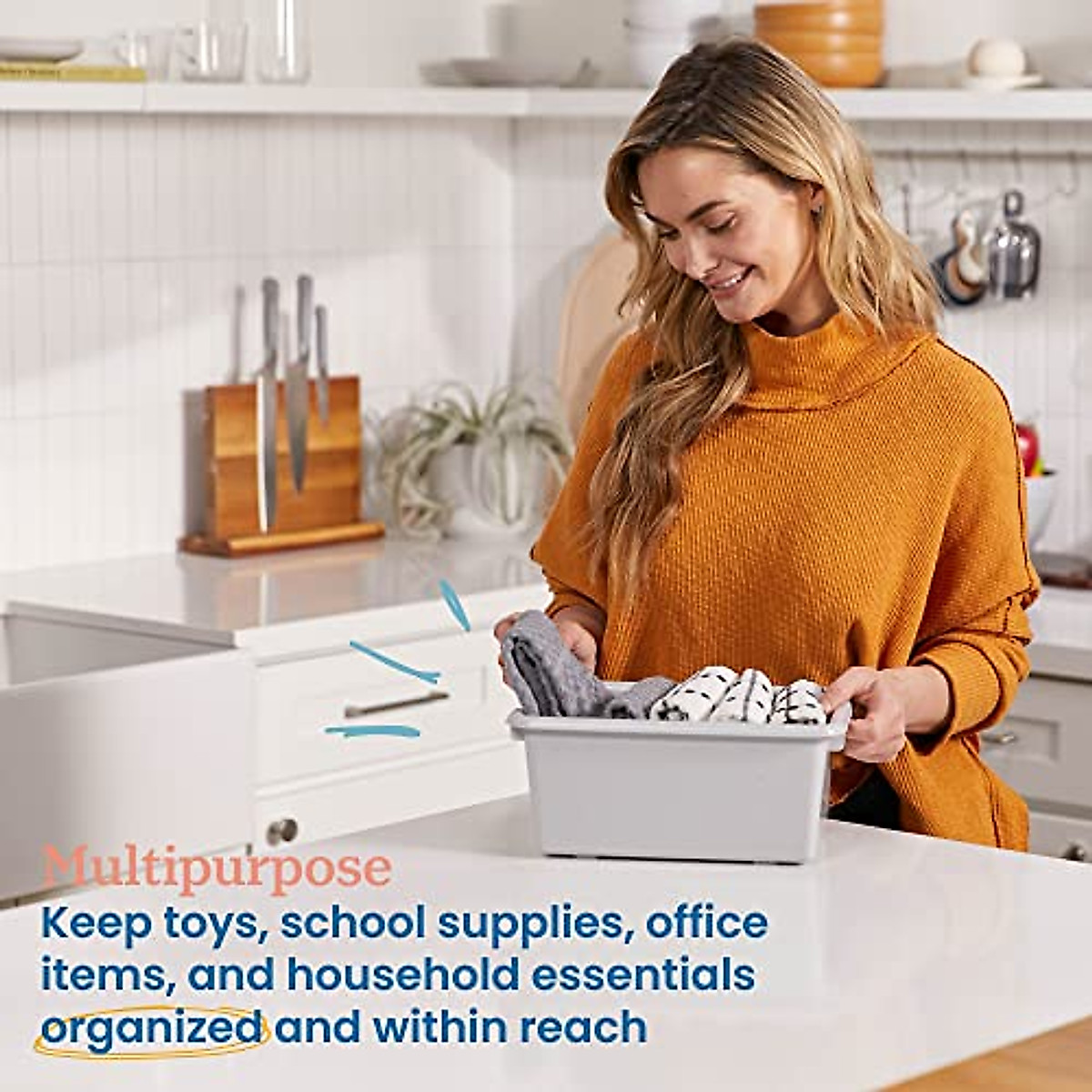 ECR4Kids Scoop Front Storage Bin, Multipurpose Organization, Light Grey, 5-Piece