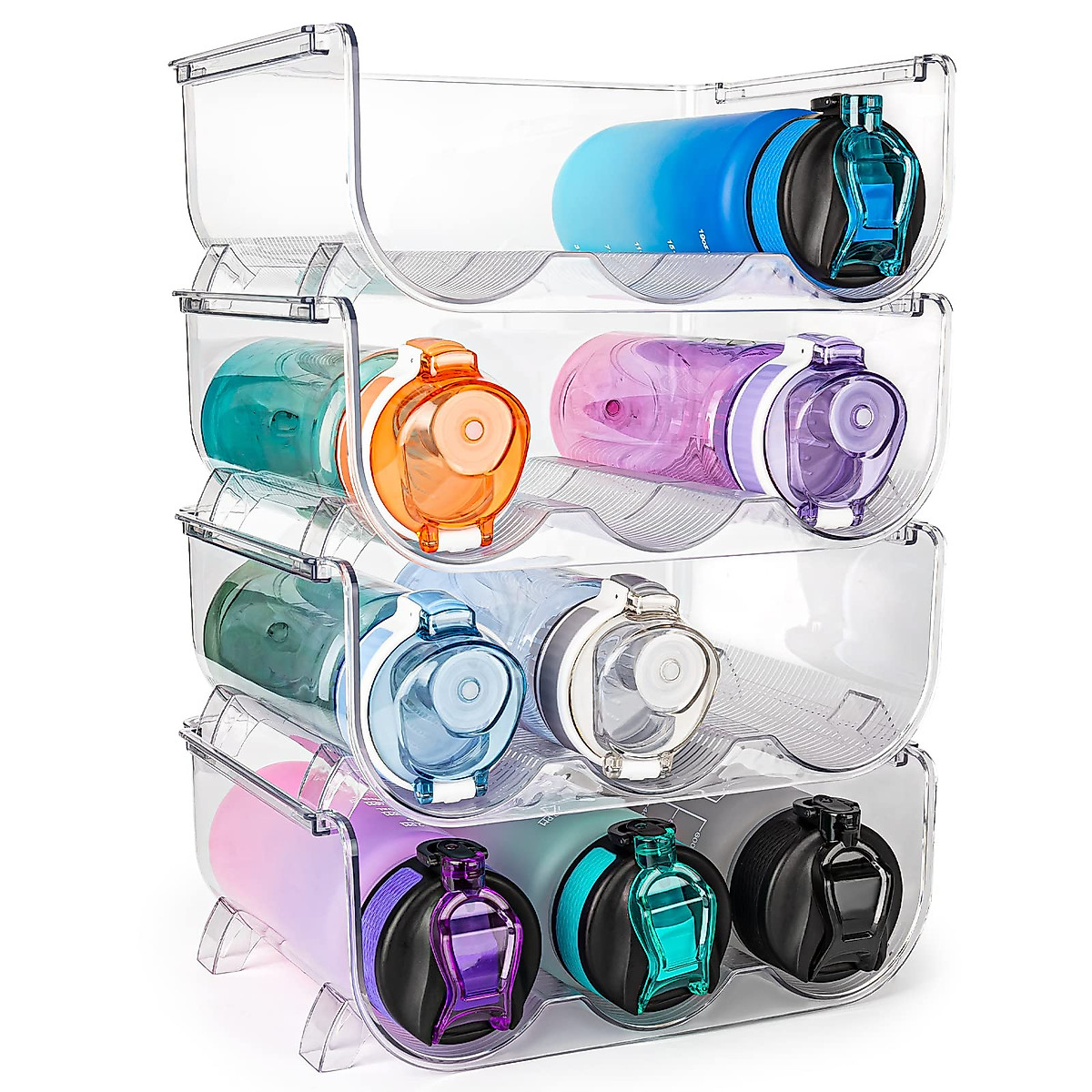 Hyperzoo Water Bottle Organizer, Water Bottle Holder, Plastic Stackable Water Bottle Storage Rack for Kitchen Cabinets/Countertop/Refrigerator/Pantry Storage/Home Organization and Storage, Clear-4pack