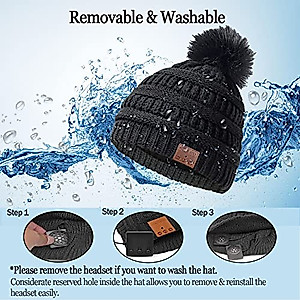 ChenFec Bluetooth V5.0 Beanie Hat for Women & Men, 5Hrs Music, Washable, Unisex, Winter Outdoor Sports Essentials, Black