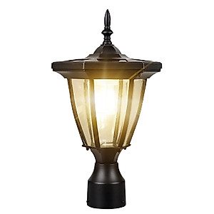 KMC KMC LIGHTING ST6321Q-A Solar Post Light Pier Mount Solar Lamp Post Light Outdoor 75 LUMENS Black Aluminum die-Casting and Glass 3 inches Adaptor for Mailpost Patio Yard Garden Pathway Driveway