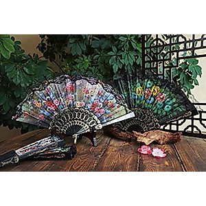 HUNANBANG 1 Dozen 12 Pieces Folding Hand Fans Church Wedding Gift, Party Favors, DIY Decoration Gift Size9 Wholesale 12pack (Flower)