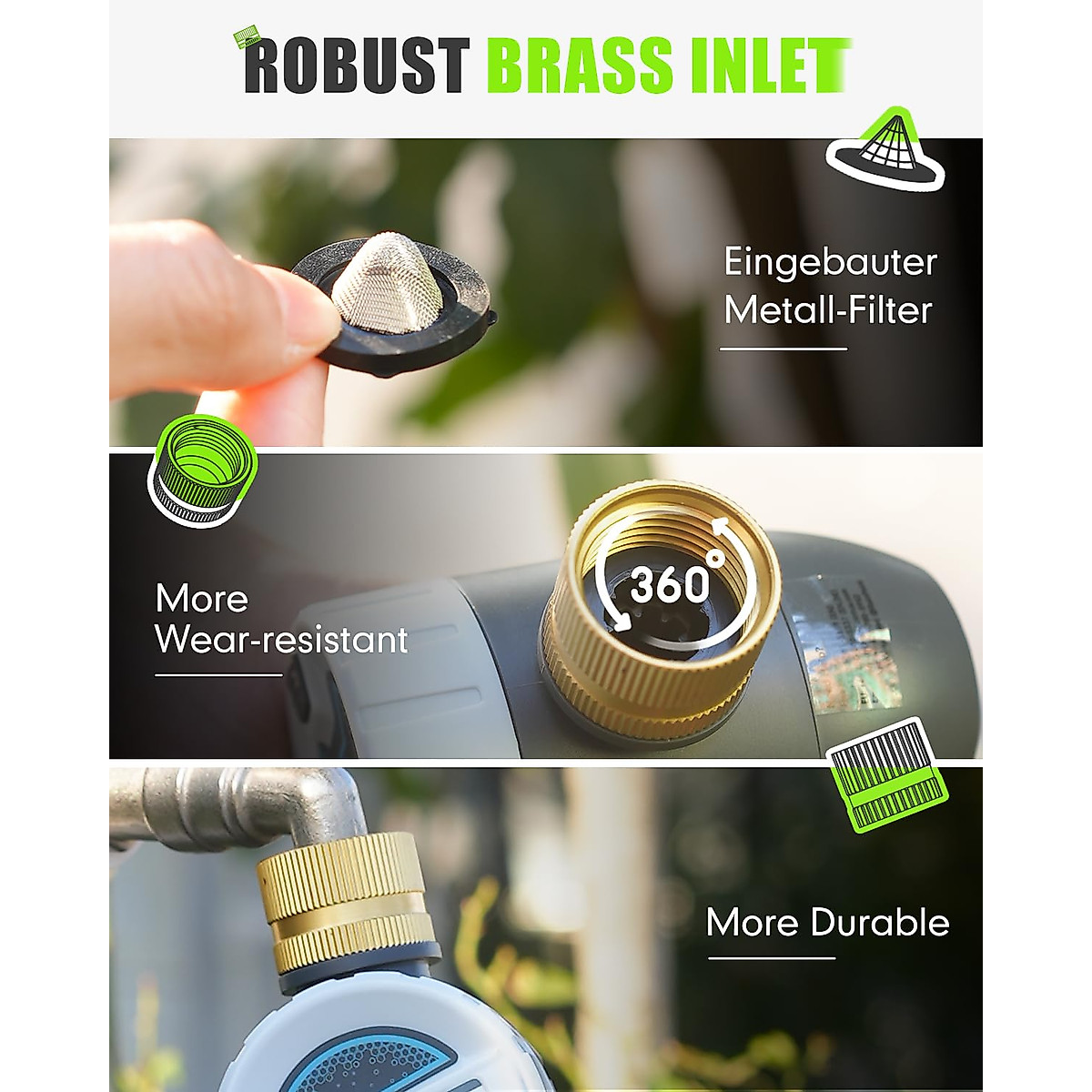 RAINPOINT Bluetooth Hose Timer with Brass Inlet,Smart Water Timer for Garden Hose,Sprinkler Timer with Rain Delay/Manual/Auto Watering, App Control