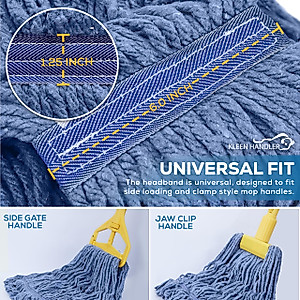 KLEEN HANDLER Blended Loop End Heavy Duty Mop Head Replacement, Wet Mop Refills for Commercial and Household Floor Cleaning, Blue, 20 Oz (6-Pack)