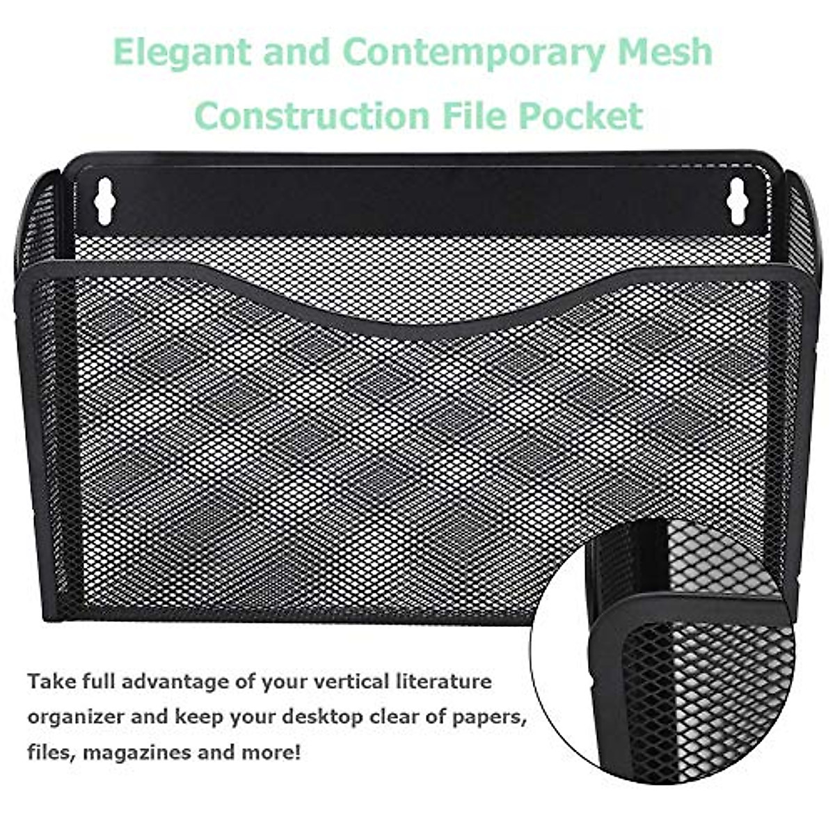 EASEPRES Mesh 3 Pockets File Organizer Hanging File Organizer Vertical Wall File Organizer Holder Rack