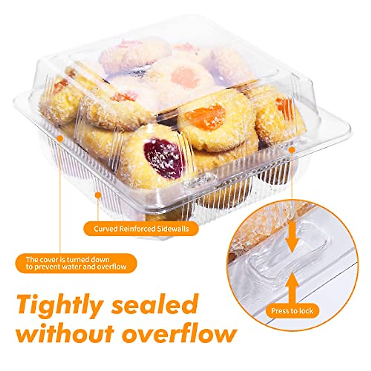 MANSHU 100 Pcs Clear Plastic Take out Containers,Disposable Clamshell Dessert Container with Lid, for Salads, Pasta, Sandwiches (5x5.12x2.36 in).