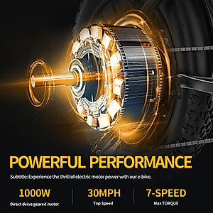 Bopzin Electric Bike Adults, 20" Fat Tire 1000W Brushless Motor 13AH Removable Battery E-Bike Bicycles Up to 25MPH & 35 Miles with Retro Motorcycle Design,7-Speed Cruise Control