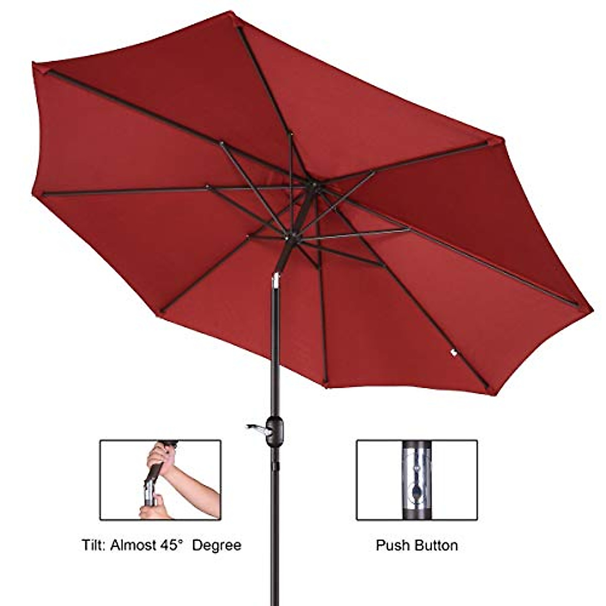 Villacera 9-Foot Patio Umbrella - Easy Crank Outdoor Table Umbrella with Steel Ribs and Aluminum Pole for Deck, Porch, Backyard, or Pool (Red)