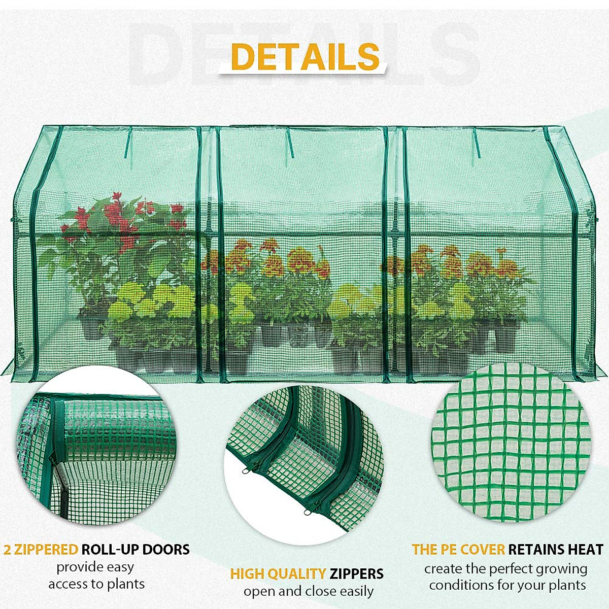 EAGLE PEAK Tunnel Greenhouse Garden Green House with Roll-Up Zipper Doors, Portable 96"x36"x36", Clear/Green PE Cover