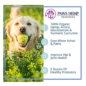 Generic Mobility Chews for Dogs. Glucosamine, Arnica, Turmeric, Hemp Oil Extract. Plus 5 Probiotic Strains for Gut Health. Beef Flavor, 100% Organic Hemp, Grain Free. Made in USA (900 mg), Brown
