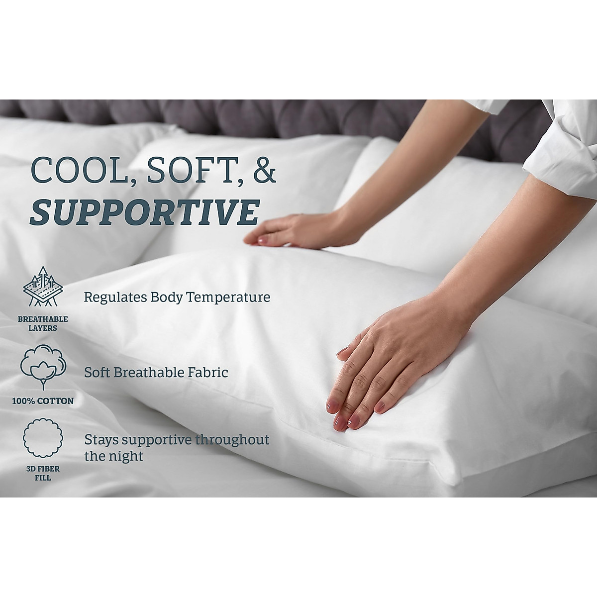 Digital Decor Set of Two 100% Cotton Hotel Down-Alternative Made in USA Pillows - Three Comfort Levels! (Silver, Standard)