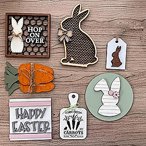 Easter Tiered Tray Decor, Table Sign Decorations for Spring,Easter Tabletop Farmhouse Rustic Signs,Carrot Egg Bunny Decor for Easter Holiday (style-06)