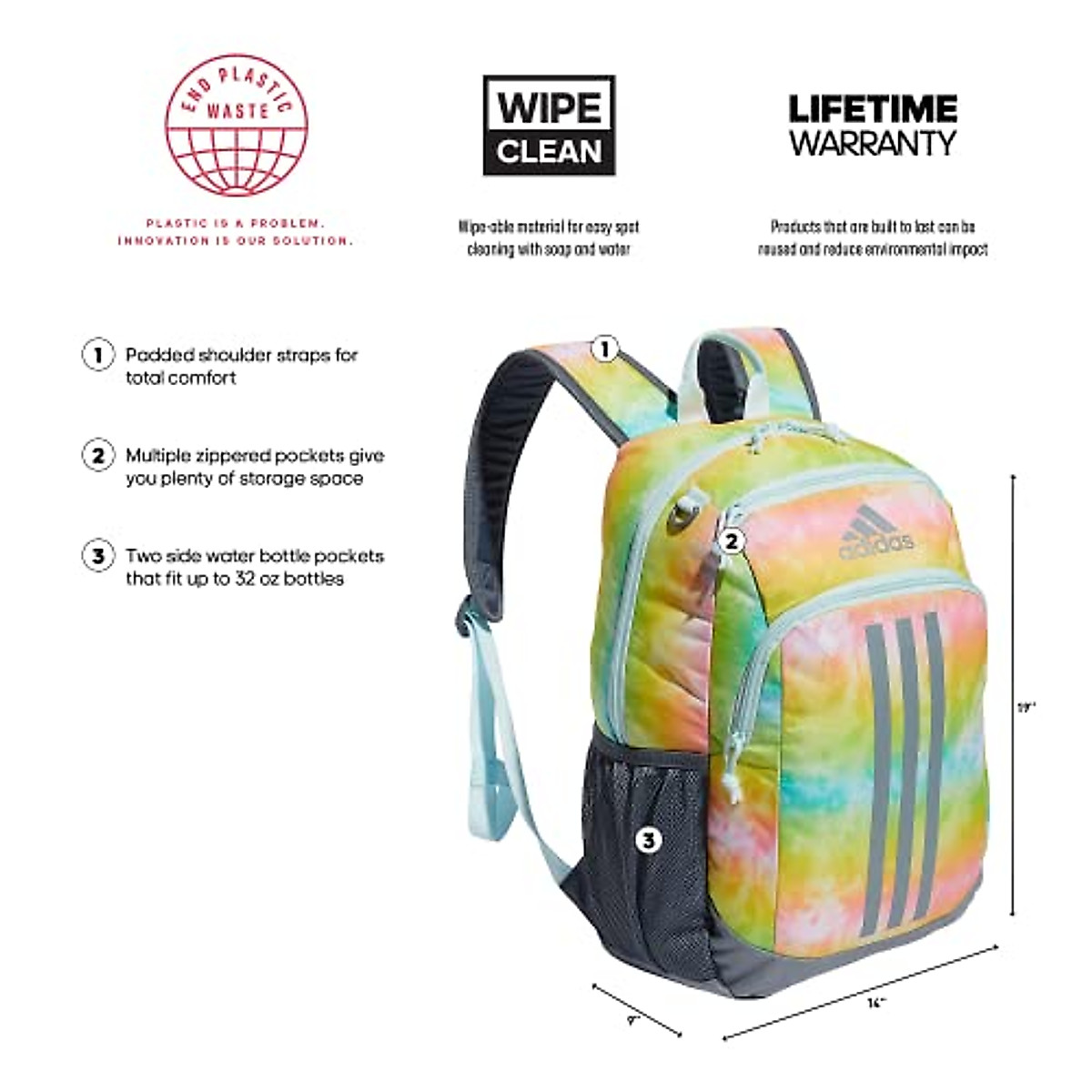 adidas Creator 2 Backpack, Stone Wash Rainbow/Grey/Almost Blue, One Size