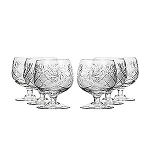 Neman Set of 6 10-Oz Hand Made Vintage Russian Crystal Glasses, Brandy Cognac Snifters, Old-fashioned Glassware