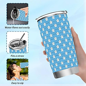 sanluoli Seamless Blue Aesthetics Stars Blue Stainless Steel drinking cups with Straw Leak Resistant Flip coffee travel mug 20oz for café Aesthetic insulated tumbler 20 OZ