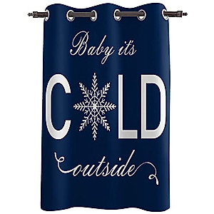 Prime-Home Blackout Curtains for Bedroom, Christmas Grommet Curtains Thermal Insulated Blackout Window Curtains Drapes, Blackout Panel 52"x 96" Cold Winter Snowflakes Blue Backdrop