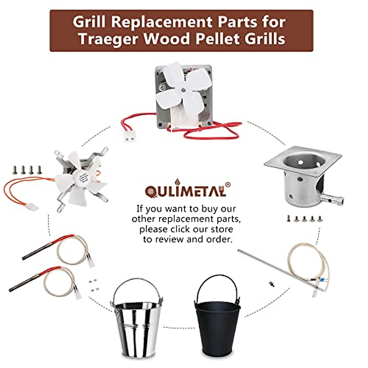 QuliMetal Replacement Parts Grill Induction Fan Kit for All Pit Boss & Traeger, Camp Chef Wood Pellet Grills, Sam's Club Pellet Grills, Combustion Fan for Traeger KIT0019, 110V PA66