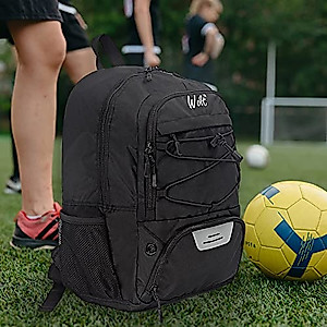 WOLT | Youth Soccer Bag - Soccer Backpack & Bags for Basketball, Volleyball & Football Sports, Includes Separate Cleat Shoe and Ball Compartment, fit to Youth & Adult (Black)
