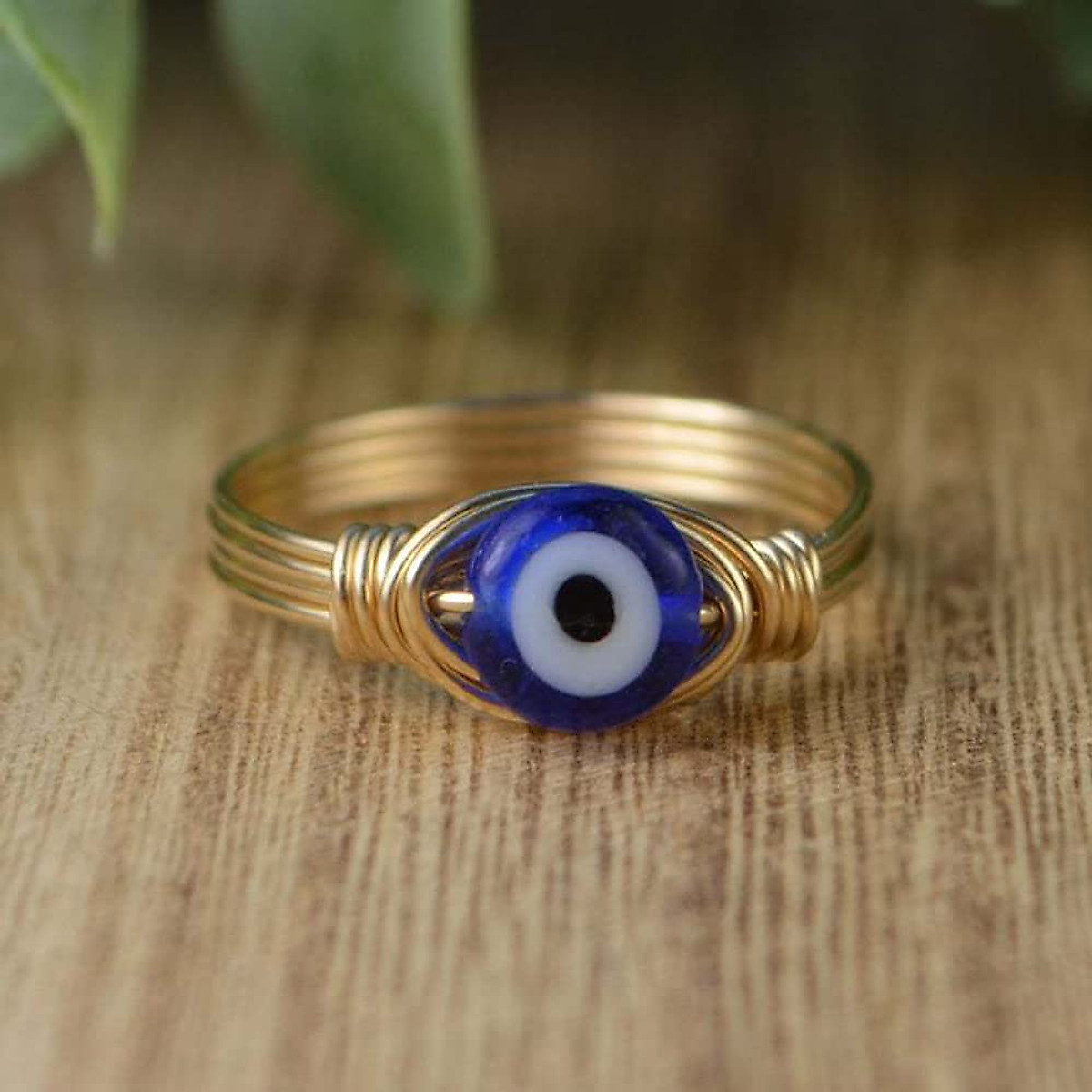 Turkish Blue Evil Eye Band Rings for Women Men Fashion Handmade Wire Wrapped Glass Bead Good Luck Symbol Statement Stacking Knuckle Middle Finger Ring Protection Amulet Lucky Jewelry Gifts Birthday (11)
