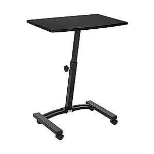 Seville Classics Airlift Height Adjustable Mobile Rolling Laptop Cart Computer Workstation Desk Table for Home, Office, Classroom, Hospital, w/Wheels, Flat (24") (New Model), Black