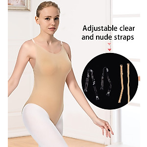 QZSH Women and Girls Camisole Dance Leotard Ballet Seamless Beige Undergarments Dancewear with Adjustable Straps,for Adult Large/X-Large(8A15)