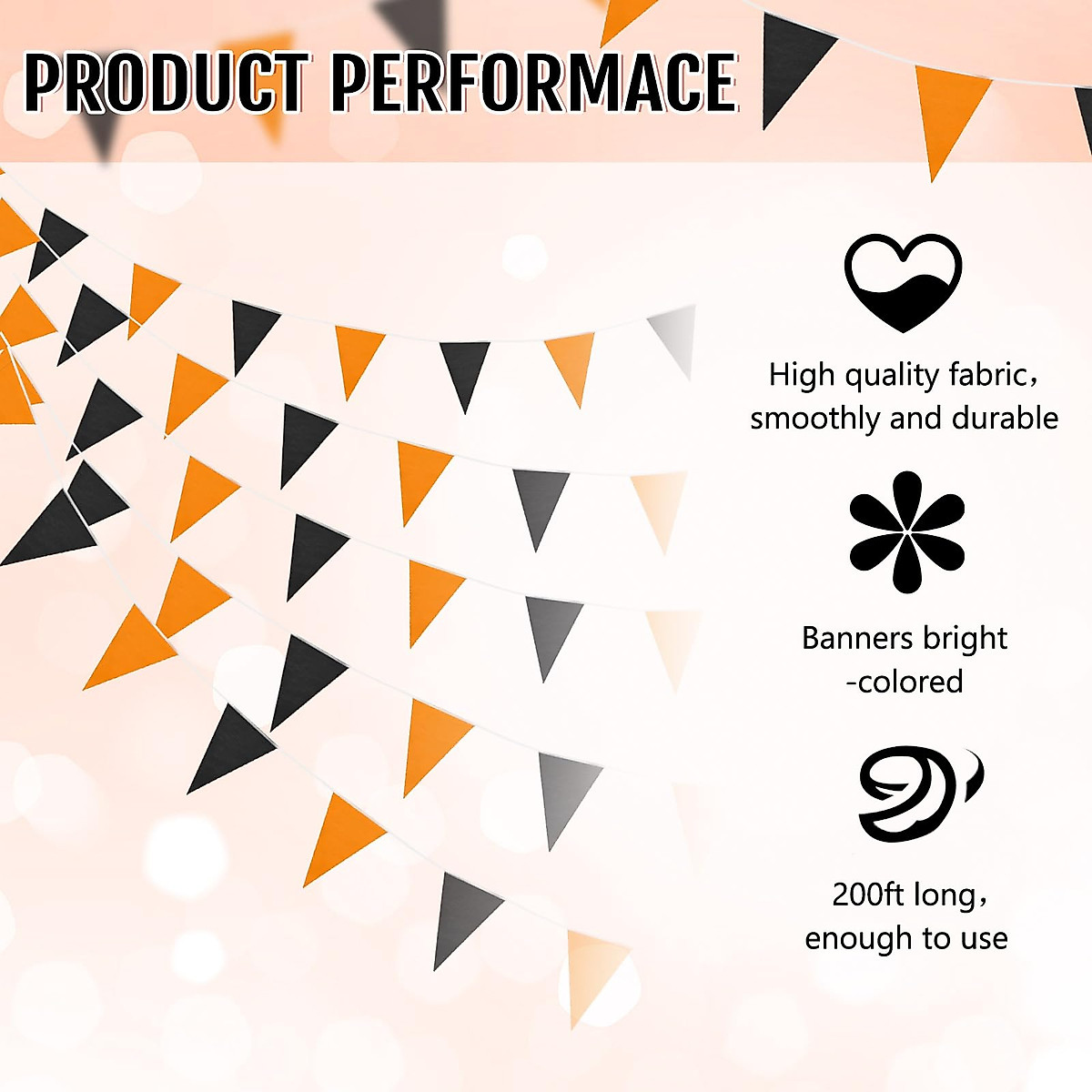 Tatuo 200 Feet Solid Pennant Banners Flags String Triangle Hanging DIY Bunting Flags Party Decorations for Grand Opening Party Banners for Kids Birthday, Shops (Black and Orange)