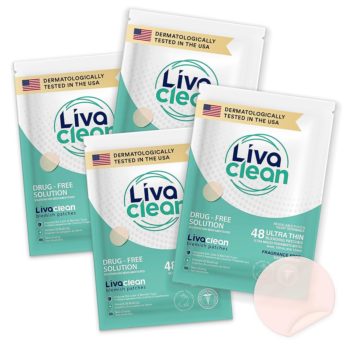 LivaClean 192 CT (4 PK) Hydrocolloid Pimple Patches - Pimple Patches for Face, Acne Patch for Face, Blemish Zit Dressing, Hydrocolloid, Zit Patch, Acne Dots