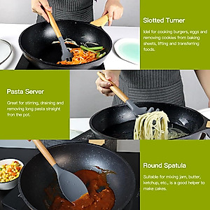 KESUPAIR Silicone Kitchen Utensils Set, 46 pcs Cooking Utensils Set-Silicone Spatula Set- Kitchen Gadgets and Tools with Holder-Wooden Handle Silicone Kitchen Utensil with Tongs,Grater (Drk Grey)