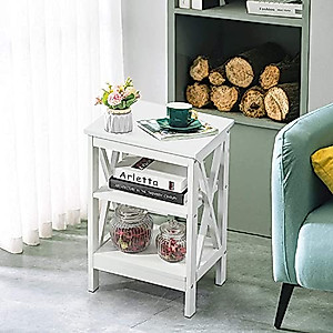 VECELO End Side Table with Storage Shelf Living Room,Bedroom Furniture, White, Nightstand with Shelves