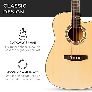 Best Choice Products 41in Beginner Acoustic Guitar Full Size All Wood Cutaway Guitar Starter Set Bundle with Case, Strap, Capo, Strings, Picks - Natural