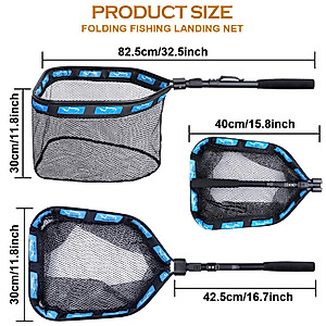 PLUSINNO Floating Fishing Net for Steelhead, Salmon, Fly, Kayak, Catfish, Bass, Trout Fishing, Rubber Coated Landing Net for Easy Catch & Release, Compact & Foldable for Easy Transportation & Storage