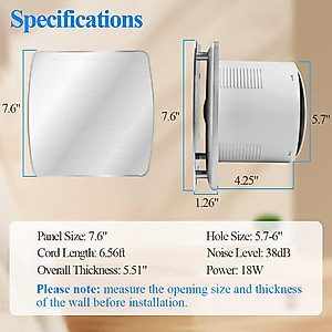 WiseWater Bathroom Exhaust Fan 140CFM 38 dB 6” Duct 7.6" Panel Extractor Fan, Ceiling&Wall Mounted Ventilation Fan for Bathroom, Laundry Room, Bedroom, Office