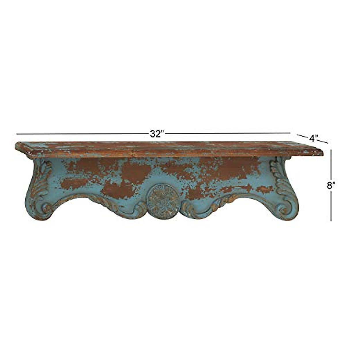Deco 79 Wood Scroll 1 Shelf Wall Shelf, 32" x 4" x 8", Blue