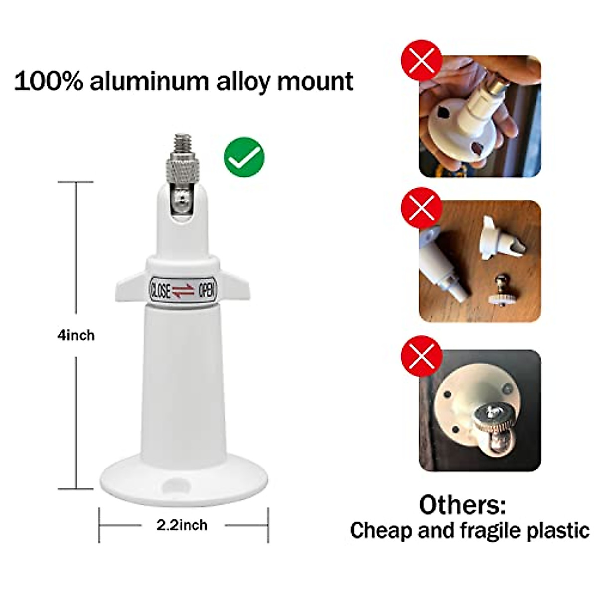 (Metal 2 Pack) 360 Degrees Adjustable Security Wall Mount for Ring Stick Up Cam/Ring Indoor Cam/Wyze Cam/Eufy Cam/Arlo Cameras, Fits All Cameras with Standard 1/4 Threaded Holes-White